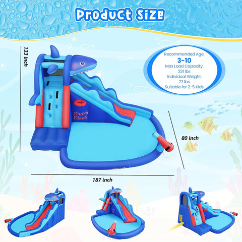 AKEYDIY Shark Bounce House with Water Slide | Inflatable Water Park ...