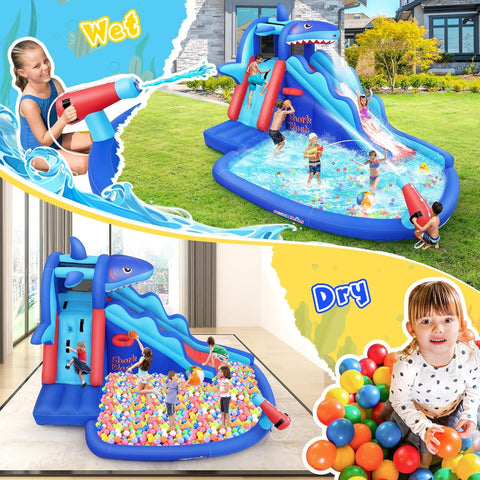 AKEYDIY Shark Bounce House with Water Slide | Inflatable Water Park ...