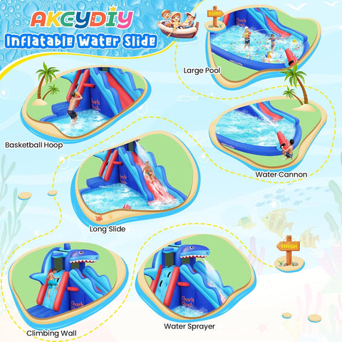 AKEYDIY Shark Bounce House with Water Slide | Inflatable Water Park ...